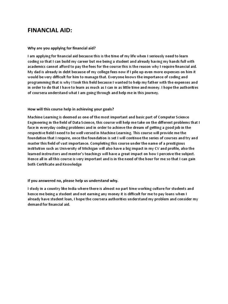 Why Are You Applying For Financial Aid? | PDF