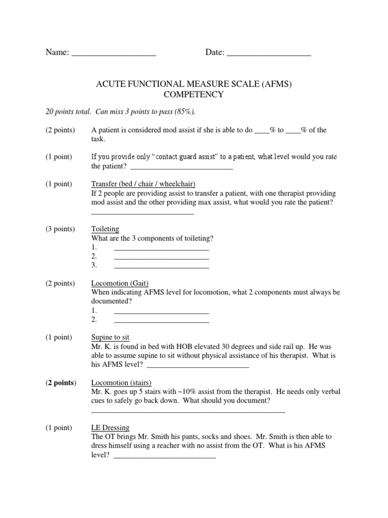 afms test and reference sheet