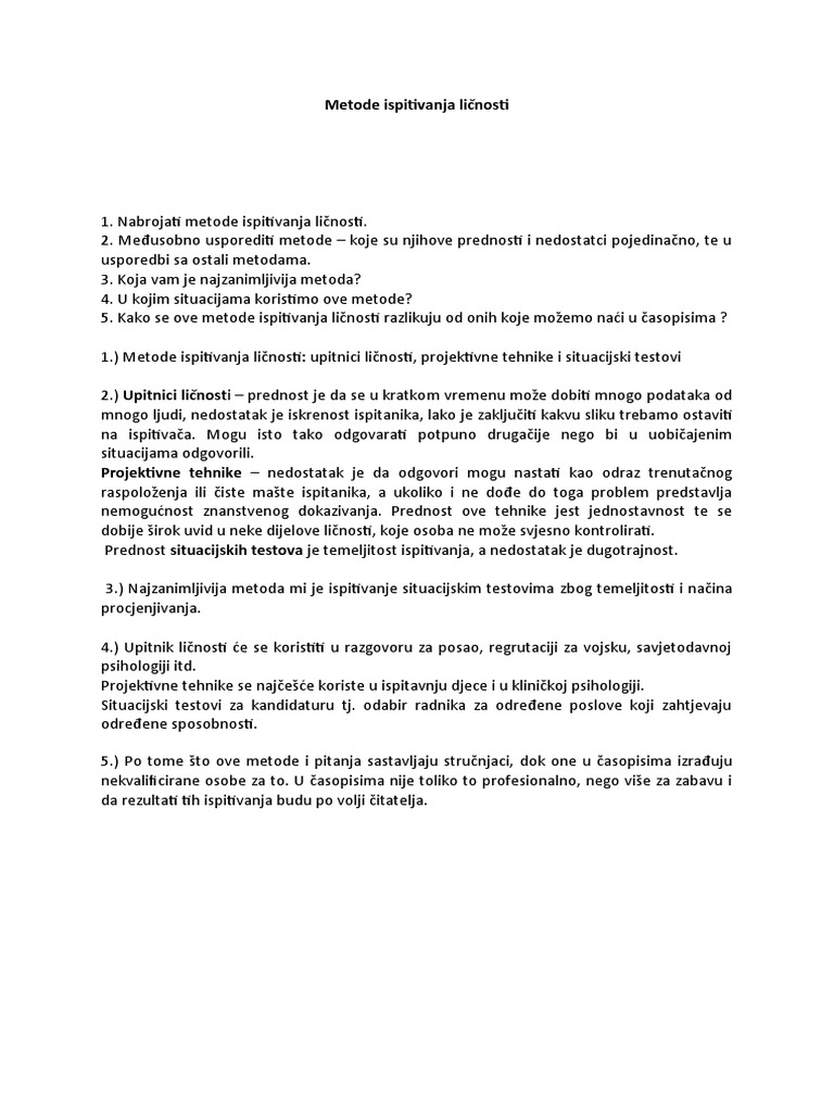 Metode Ispitivanja Ličnosti - Matej Turić | PDF