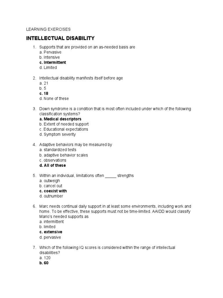 Intellectual Disability: C. Intermittent | PDF | Autism Spectrum ...