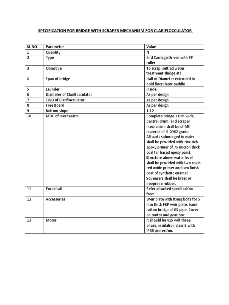 Sample Purchase Specification For Clariflocculator | PDF | Materials ...