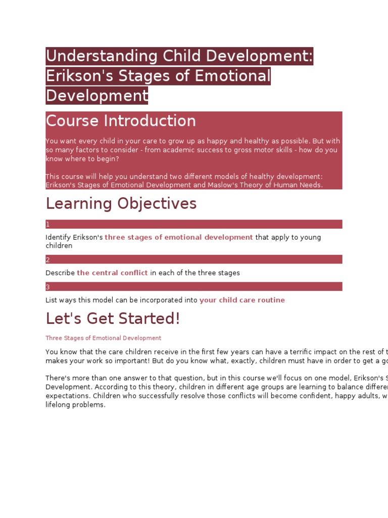 Erikson Stages of Emotional Development | PDF | Child Development | Relationships