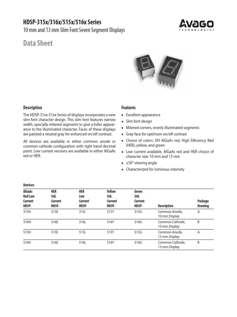 Datasheet HDSP-515L | PDF | Infrared | Color