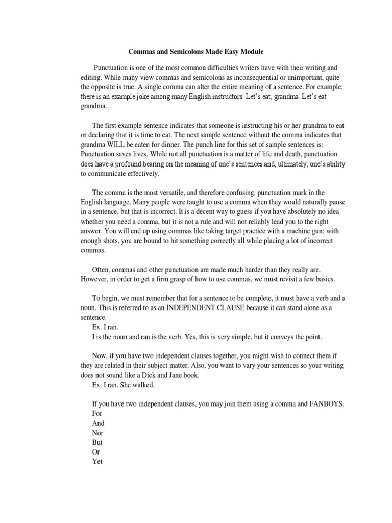 Commas and Semicolons Made Easy Module | PDF | Comma | Clause
