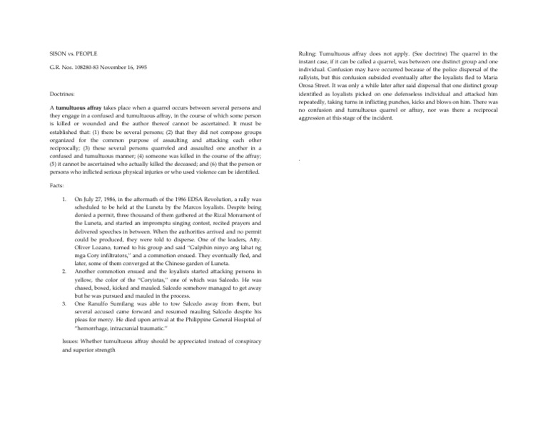 Tumultuous Affray in Sison vs. People | PDF | Deviance (Sociology ...