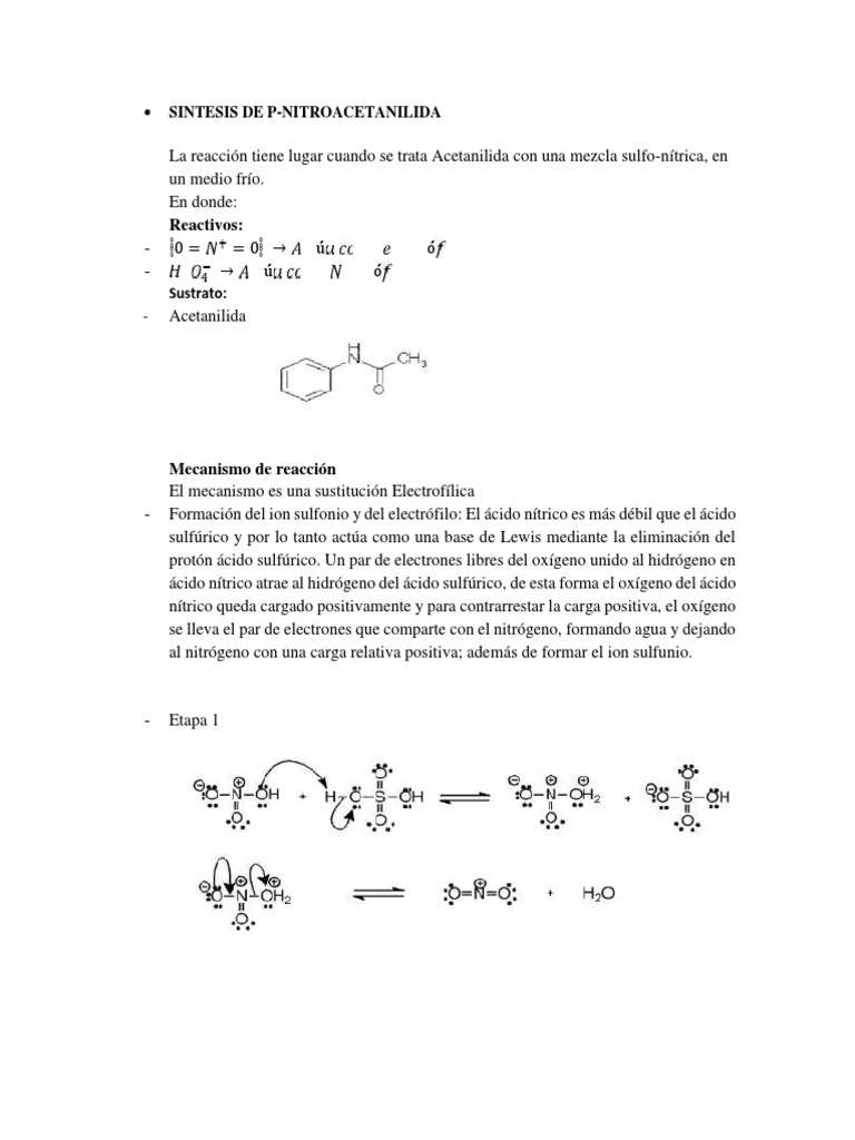 Mecanismo de Reaccion de La P-Nitroacetanilida | PDF