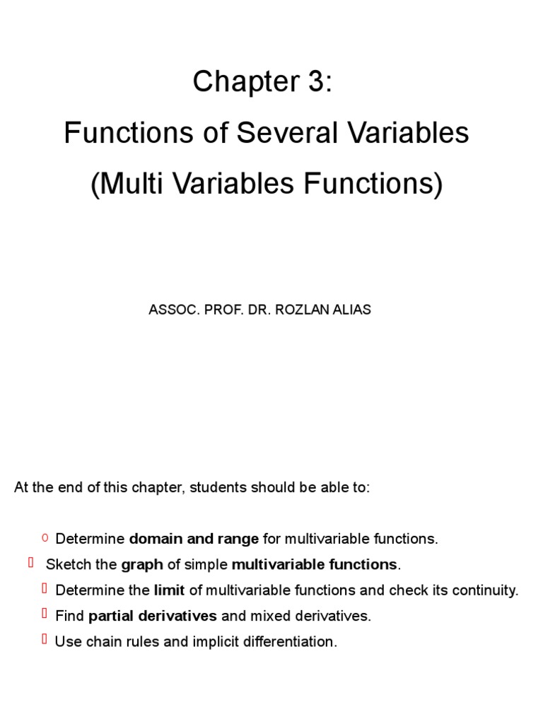 Functions Of Several Variables Multi Variables Functions Assoc Prof Dr Rozlan Alias Pdf