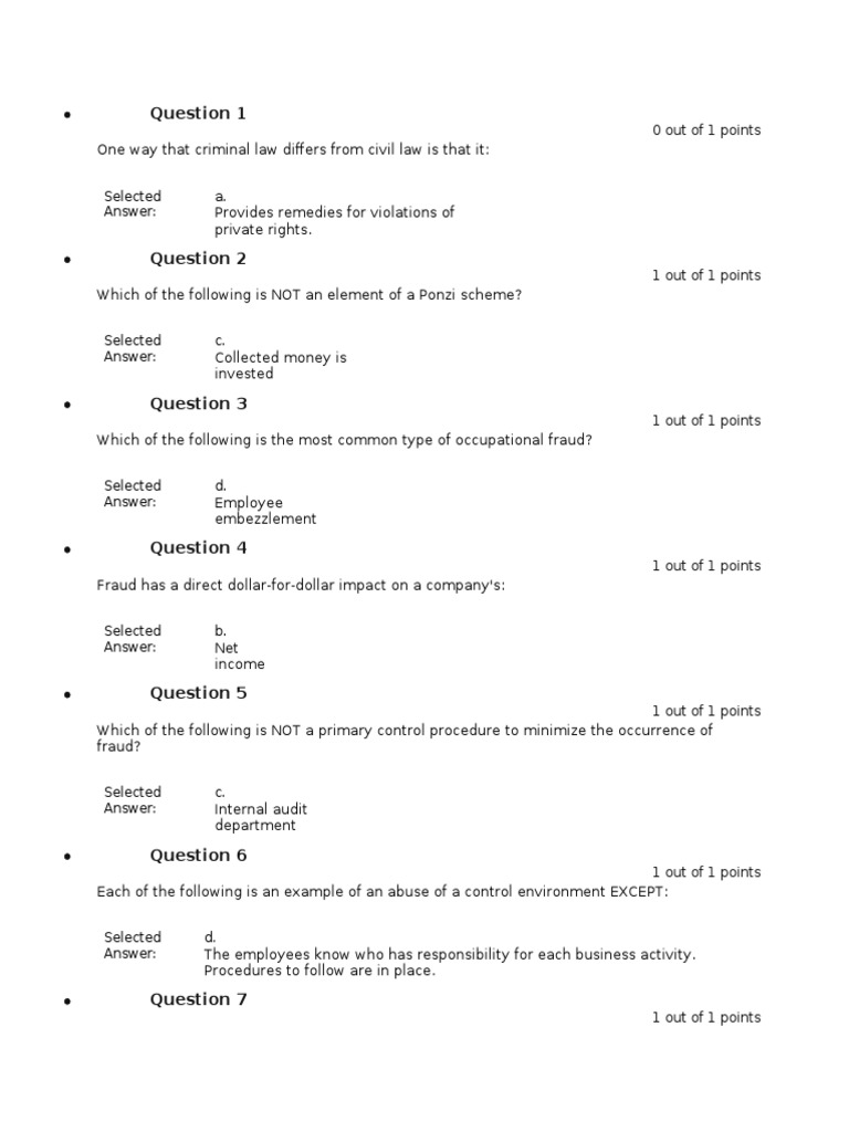 Fraud Examination Exam 1 | PDF | Fraud | Embezzlement
