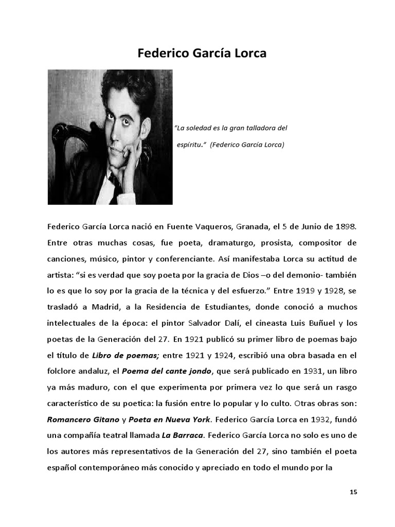 Biografía breve de Federico García Lorca | PDF | Federico García Lorca ...