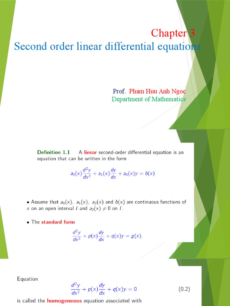 Second Order Linear Differential Equations: Prof | PDF | Teaching ...