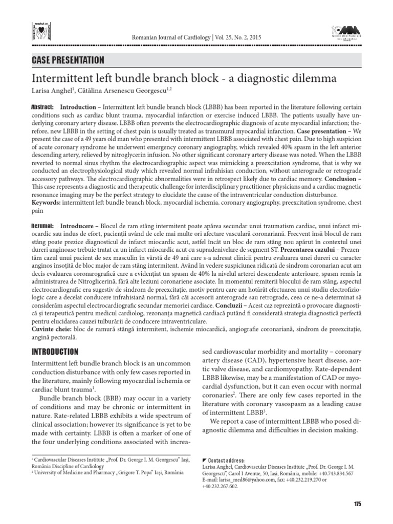 Intermittent Left Bundle Branch Block - A Diagnostic Dilemma | PDF ...