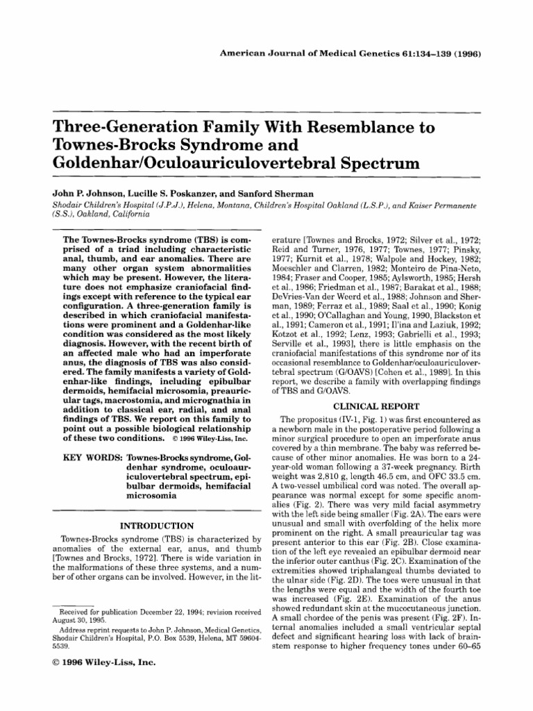 Three-Generation Family With Resemblance To Townes-Brocks Syndrome and ...