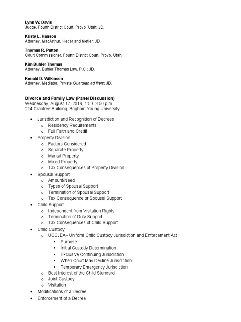 Divorce and Family Law (Panel Discussion) : Judge, Fourth District ...