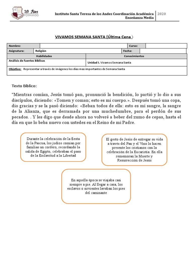 3° Guia Ultima Cena 7º y 8º Basico | PDF | Pascua de Resurrección ...
