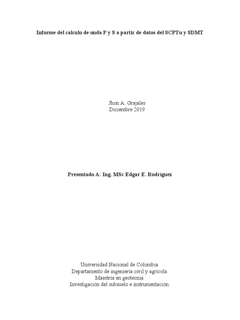 Calculo VP, VS, SCPTu y SDMT. | PDF | Olas | Suelo