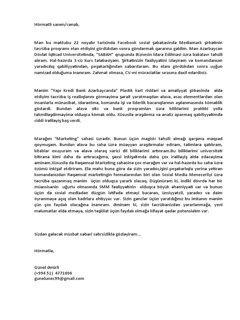 Motivasiya məktubu | PDF
