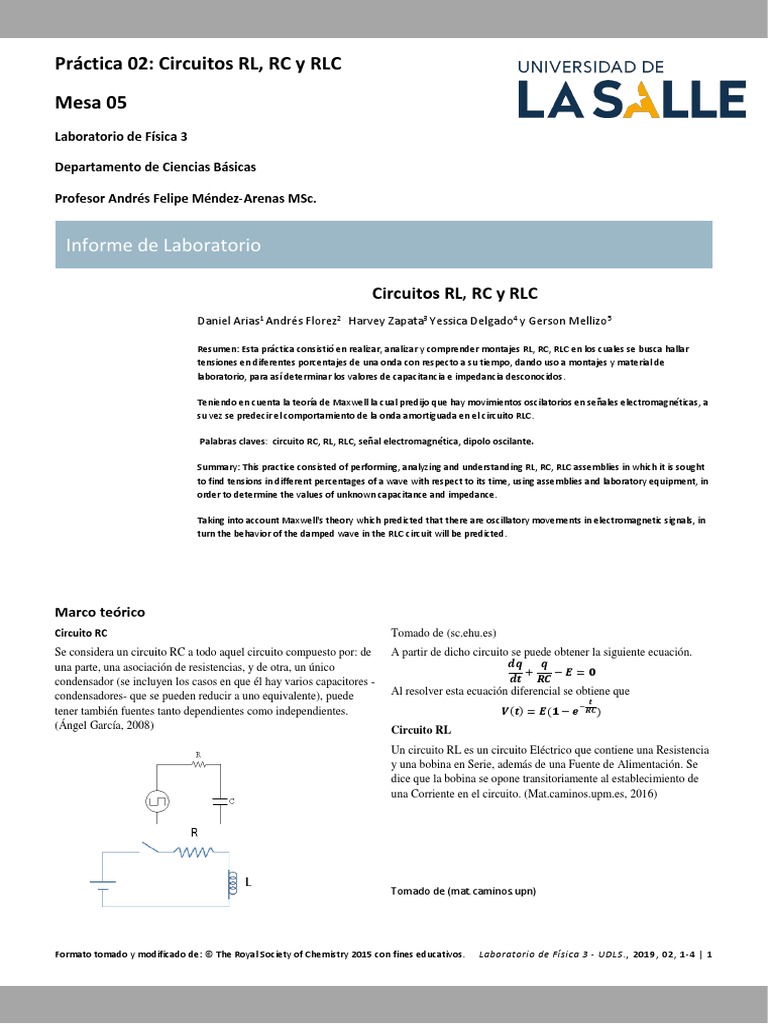 Circuitos RL, RC y RLC PDF | PDF | Inductor | Red eléctrica