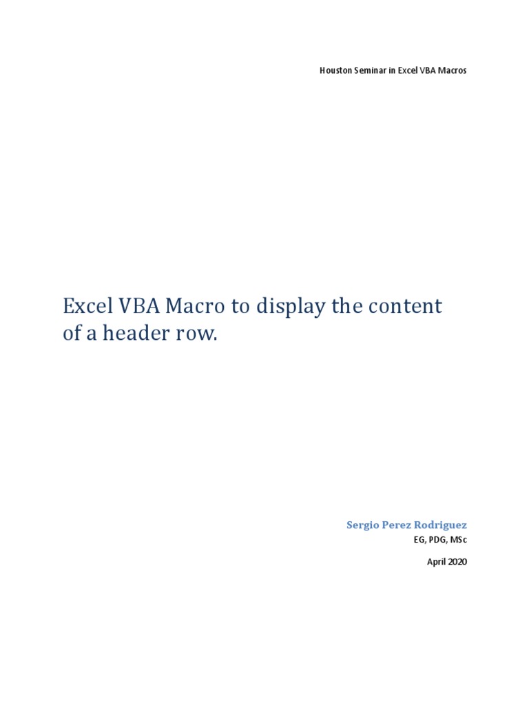 Excel VBA Header Row | PDF