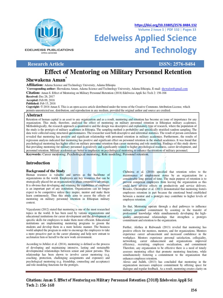 Edelweiss Applied Science and Technology: Effect of Mentoring On ...