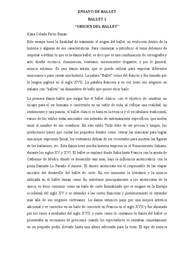Ensayo de Ballet | PDF | Ballet | Bailes