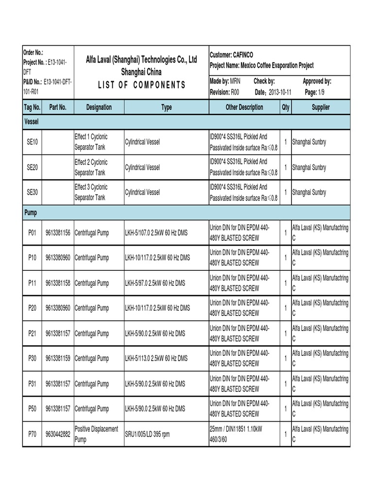 Component List V01 PDF | PDF | Valve | Dynamics (Mechanics)