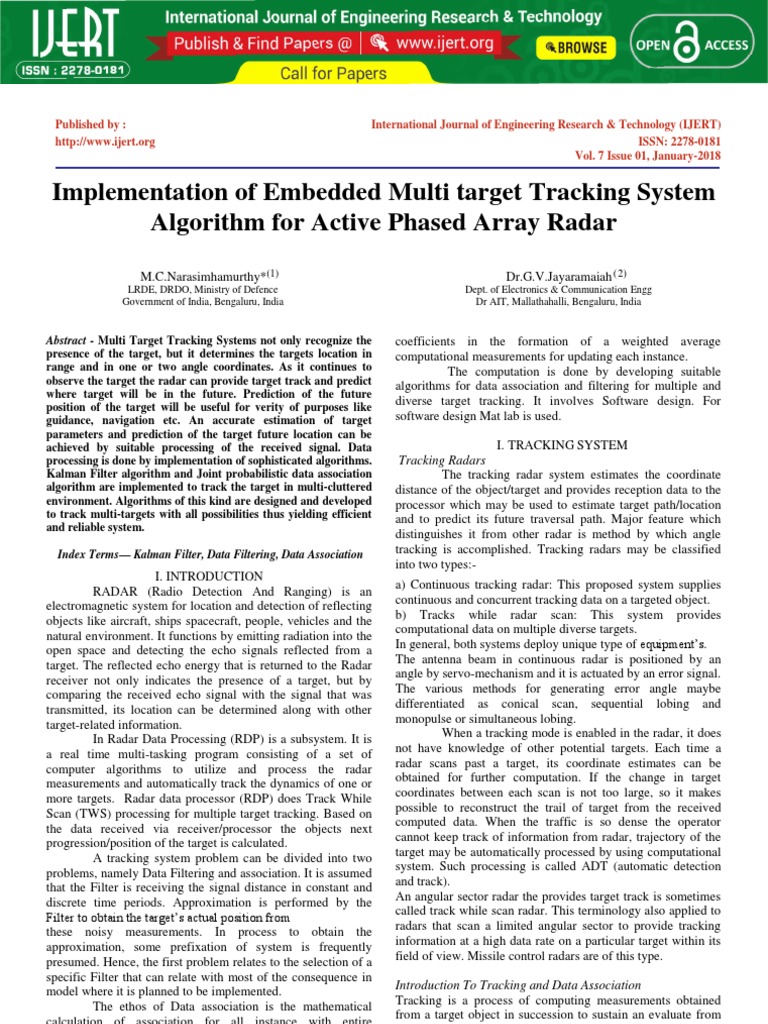 Implementation of Embedded Multi Target Tracking System Algorithm For Active Phased Array Radar ...