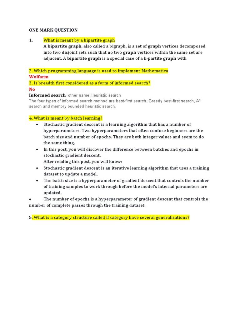 One Mark Question: Wolfarm No | PDF | Artificial Intelligence ...