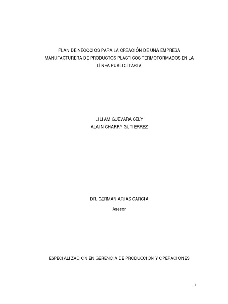Plan Negocio Prod Plast Termoformados | PDF | El plastico | Materiales
