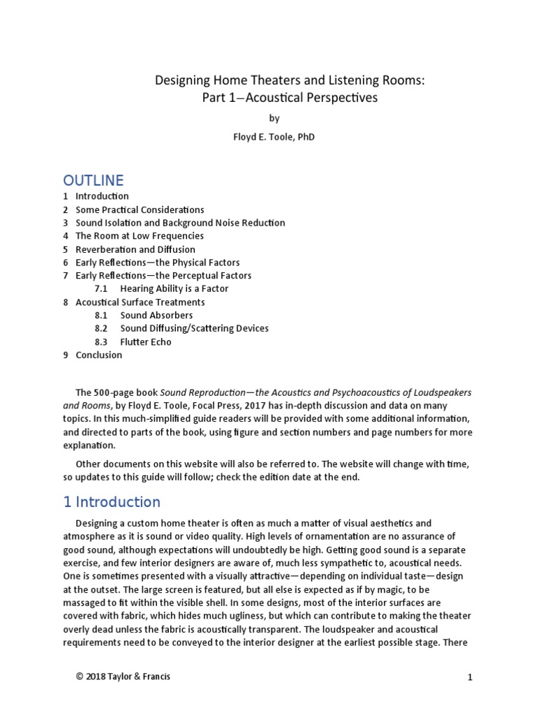 Designing Home Theaters and Listening Rooms: Acoustical Perspectives ...