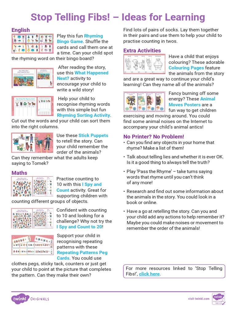 Stop Telling Fibs! - Ideas For Learning: English Extra Activities | PDF
