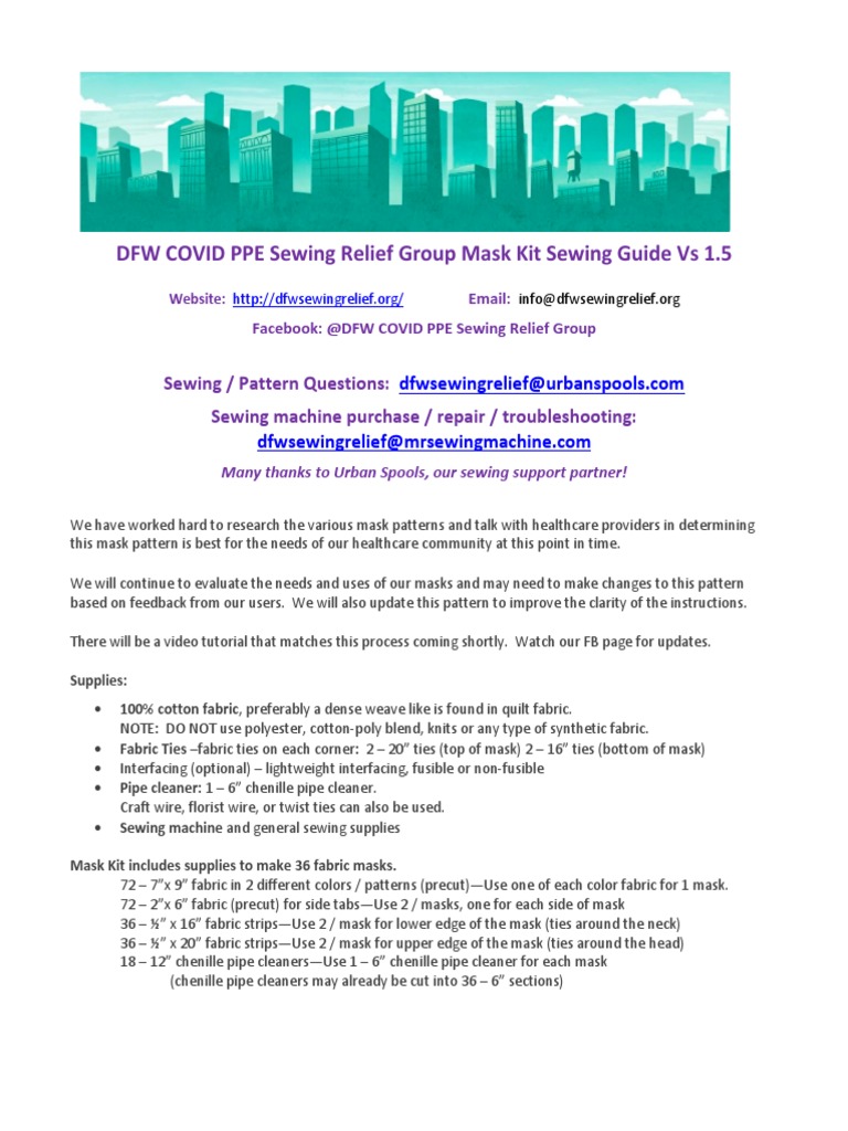 DFW COVID PPE Sewing Relief Group Mask Sewing Guide Vs 1.5 | PDF ...