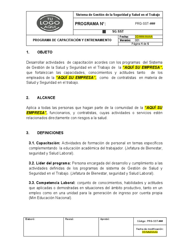 Programa De Capacitación Y Entrenamiento Pdf Bienestar Derecho
