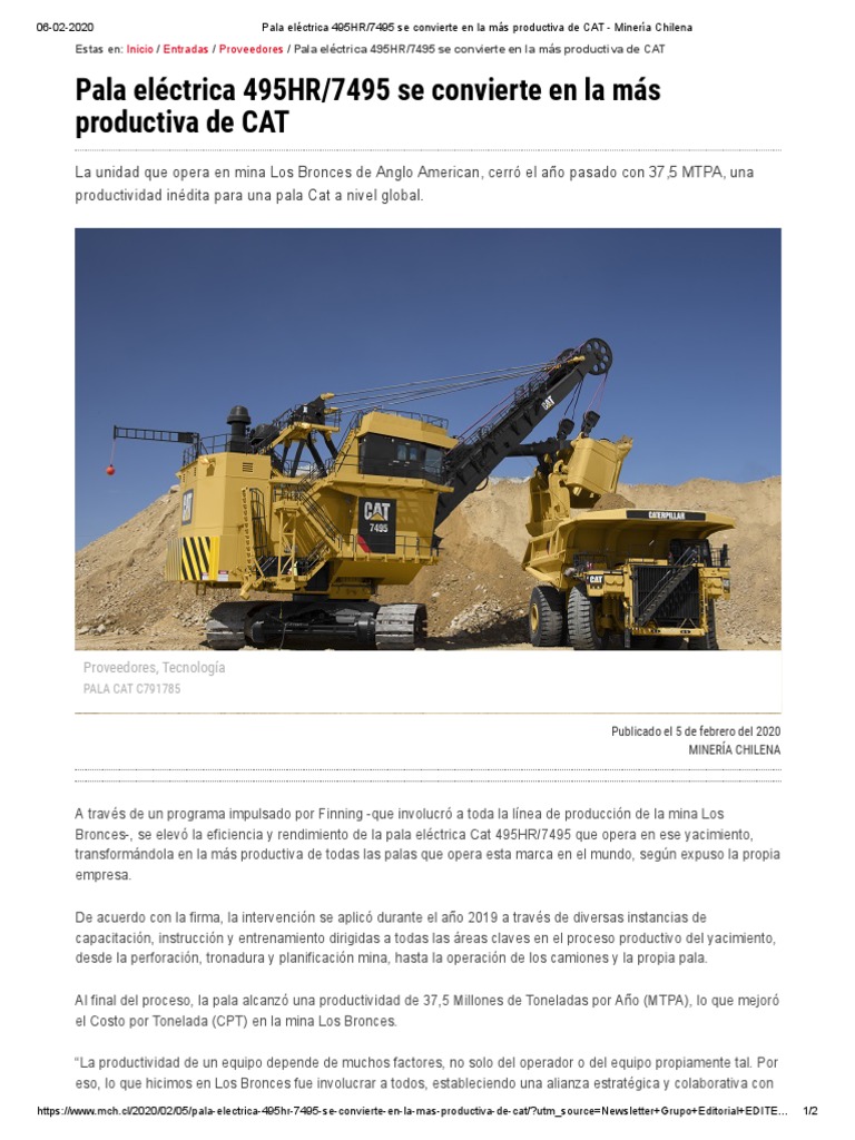 Pala CAT 495HR/7495: Líder en Productividad | PDF | Minería | Chile