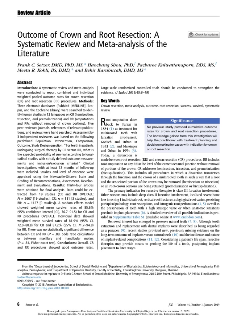 Outcome of Crown and Root Resection: A Systematic Review and Meta ...