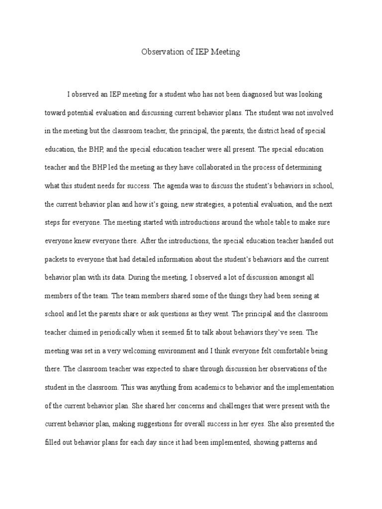 Observation of Iep Meeting | PDF | Individualized Education Program ...