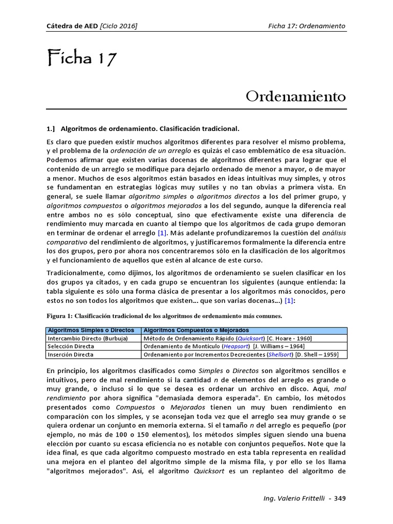 Ficha 17 (2016) - Ordenamiento (Python) | PDF | Algoritmos | Algoritmos ...