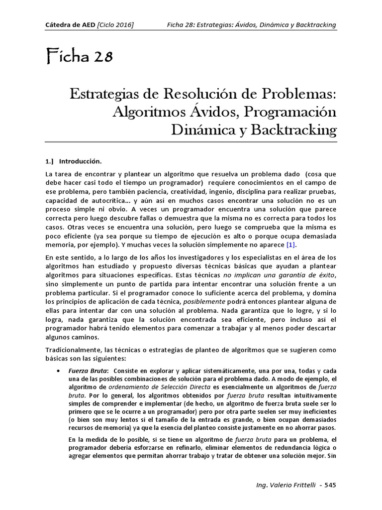 Ficha 28 - Estrategias - Avidos - Dinámica - Backtracking (Python) | PDF | Programación dinámica ...