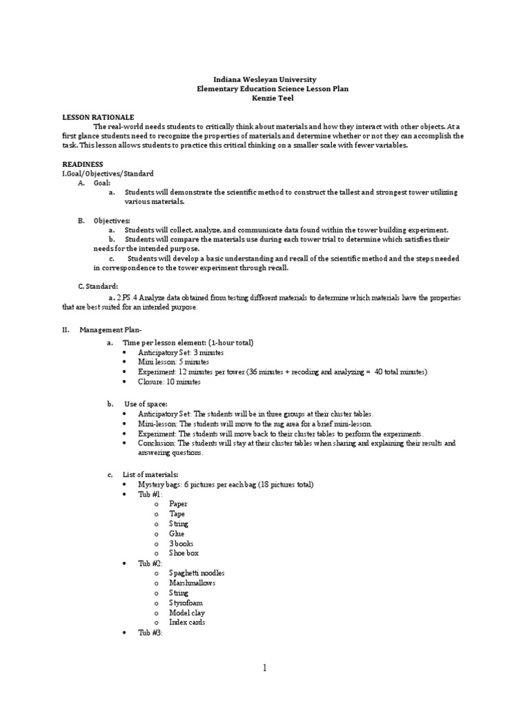 Science Lesson Plan - Kenzie Teel | PDF | Scientific Method | Experiment