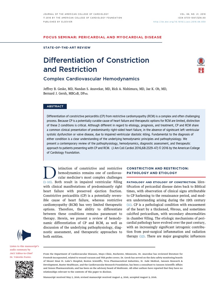 Constrictive and Restrictive Cardiomyopathy PDF | PDF | Atrium (Heart ...