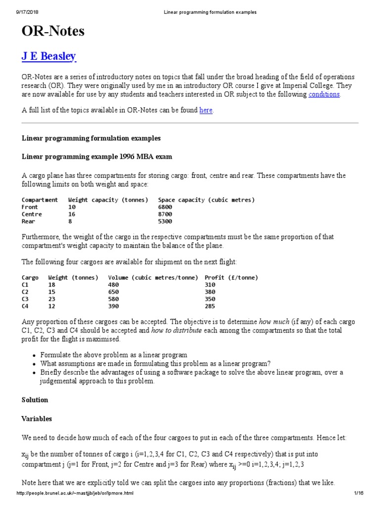 Maximizing Cargo Profit: A Linear Programming Formulation of an Optimal Aircraft Cargo Loading ...