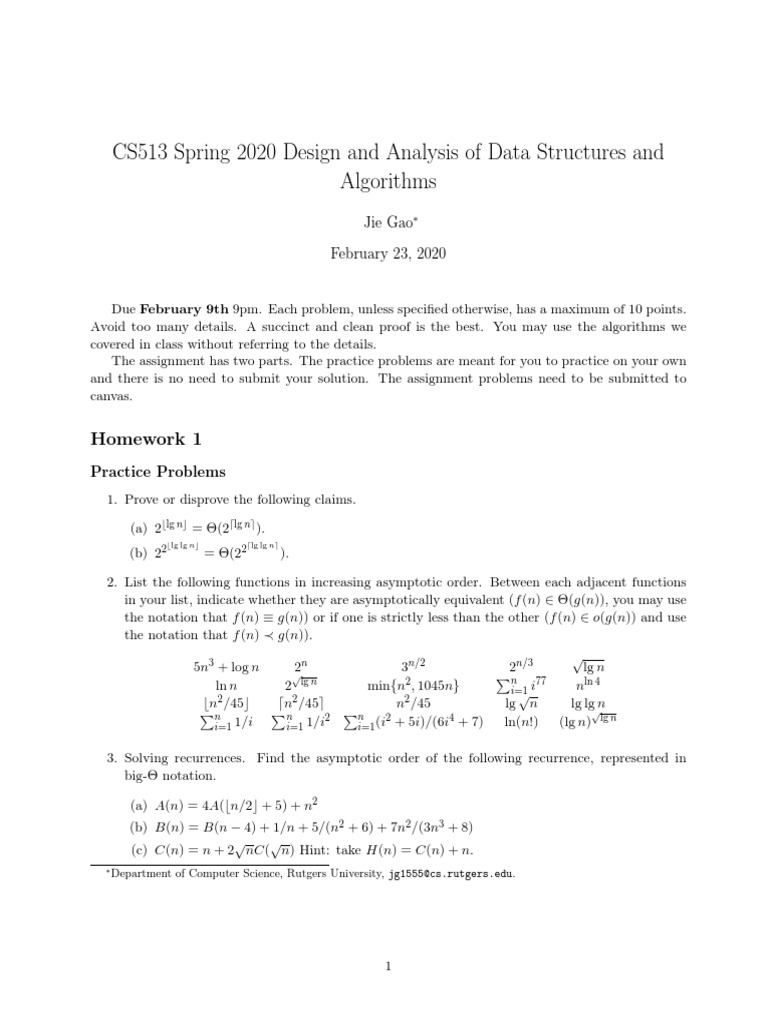 CS513 Spring 2020 Design and Analysis of Data Structures and Algorithms | PDF | Matrix ...