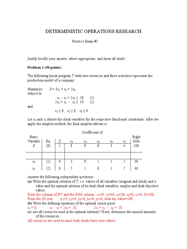 Deterministic Operations Research Exam 2 | PDF | Linear Programming | Computational Science