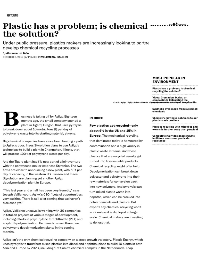 Plastic Has A Problem Is Chemical Recycling The Solution | PDF ...