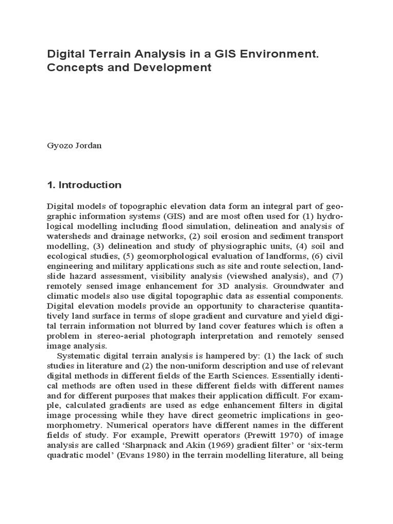 Digital Terrain Analysis in A GIS Environment. Concepts and Development ...