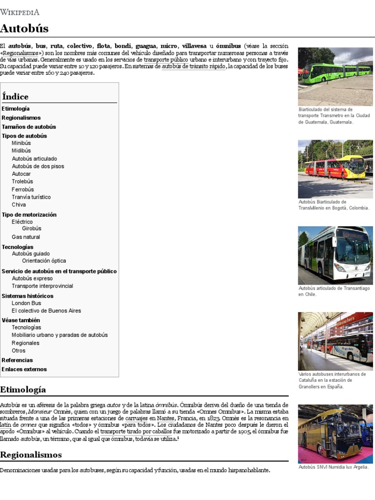 Autobús - Wikipedia, La Enciclopedia Libre | PDF | Autobús | Transporte ...