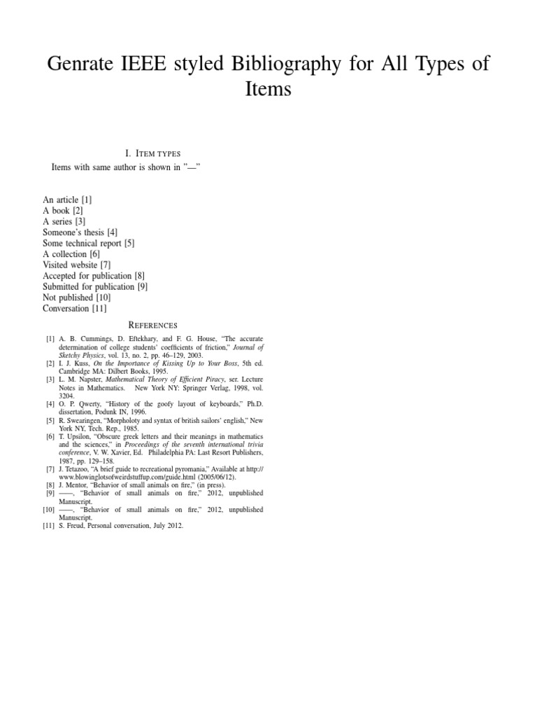 Generate IEEE Styled Bibliography For All Kinds of Items PDF | PDF