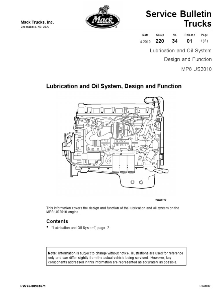 Mack MP8 engine lubrication system overview | PDF | Piston | Pump