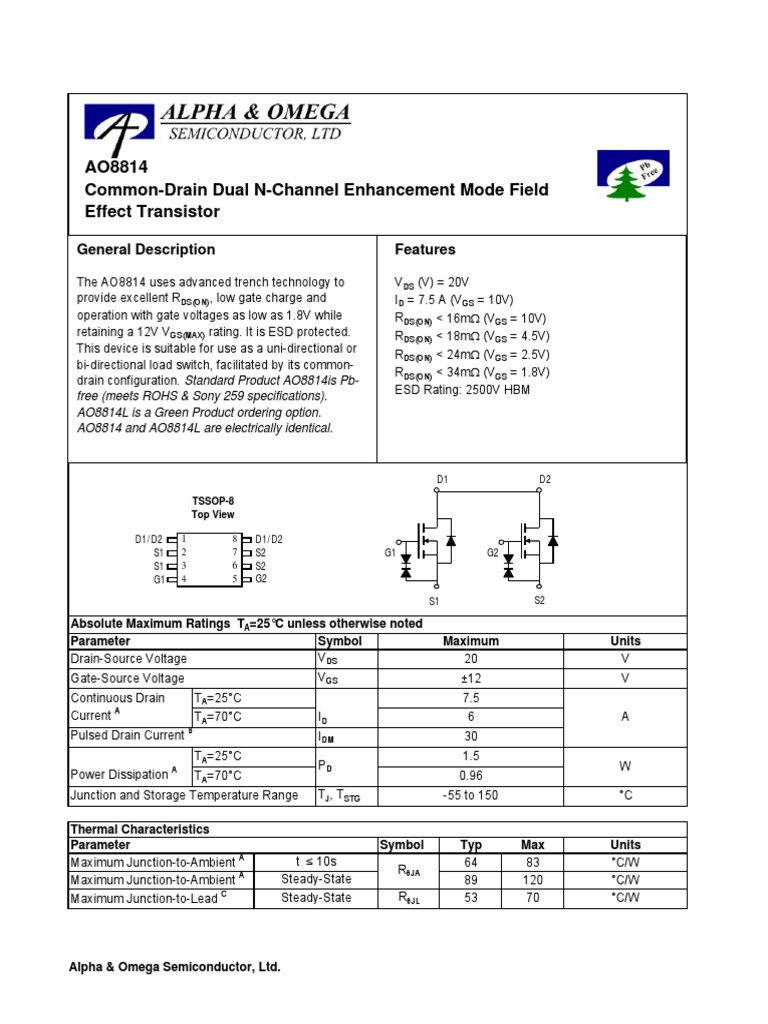 AO8814 Common-Drain Dual N-Channel Enhancement Mode Field Effect ...