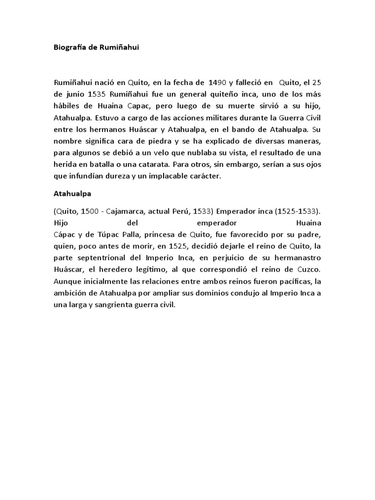 Biografía de Rumiñahui: General Inca | PDF | Clásicos