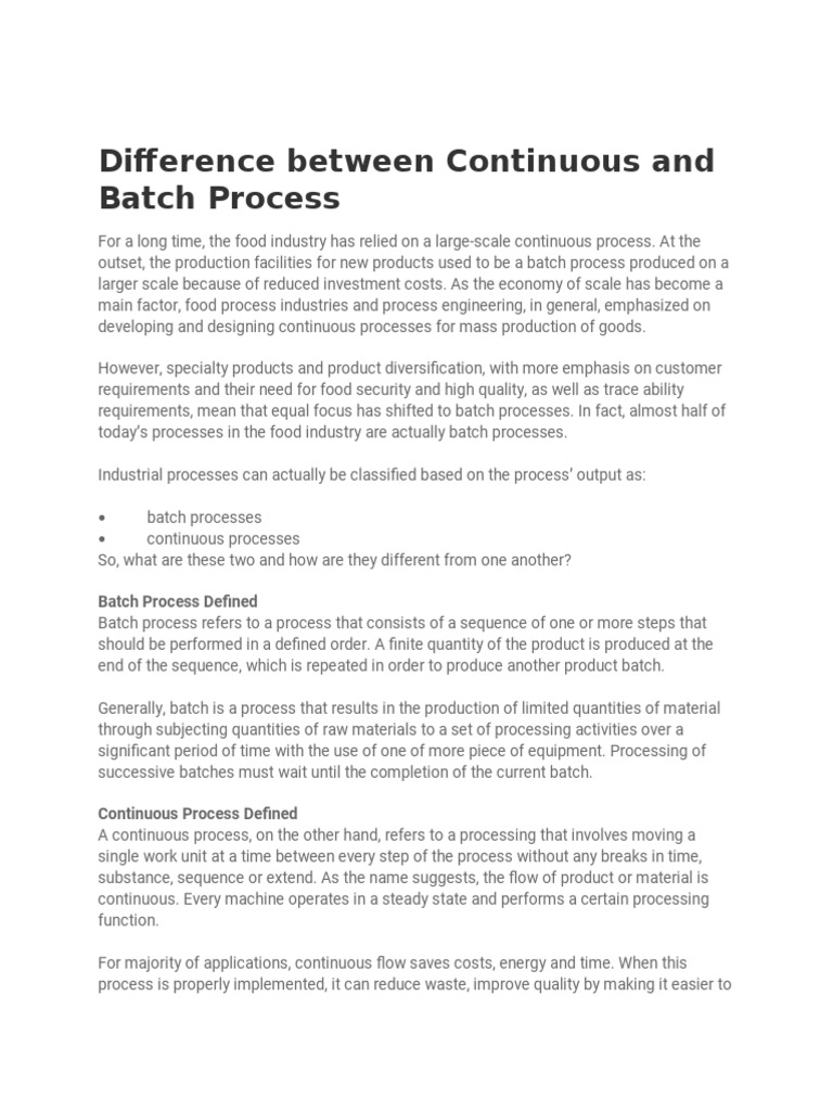 Difference Between Continuous and Batch Process | PDF | Economies Of ...